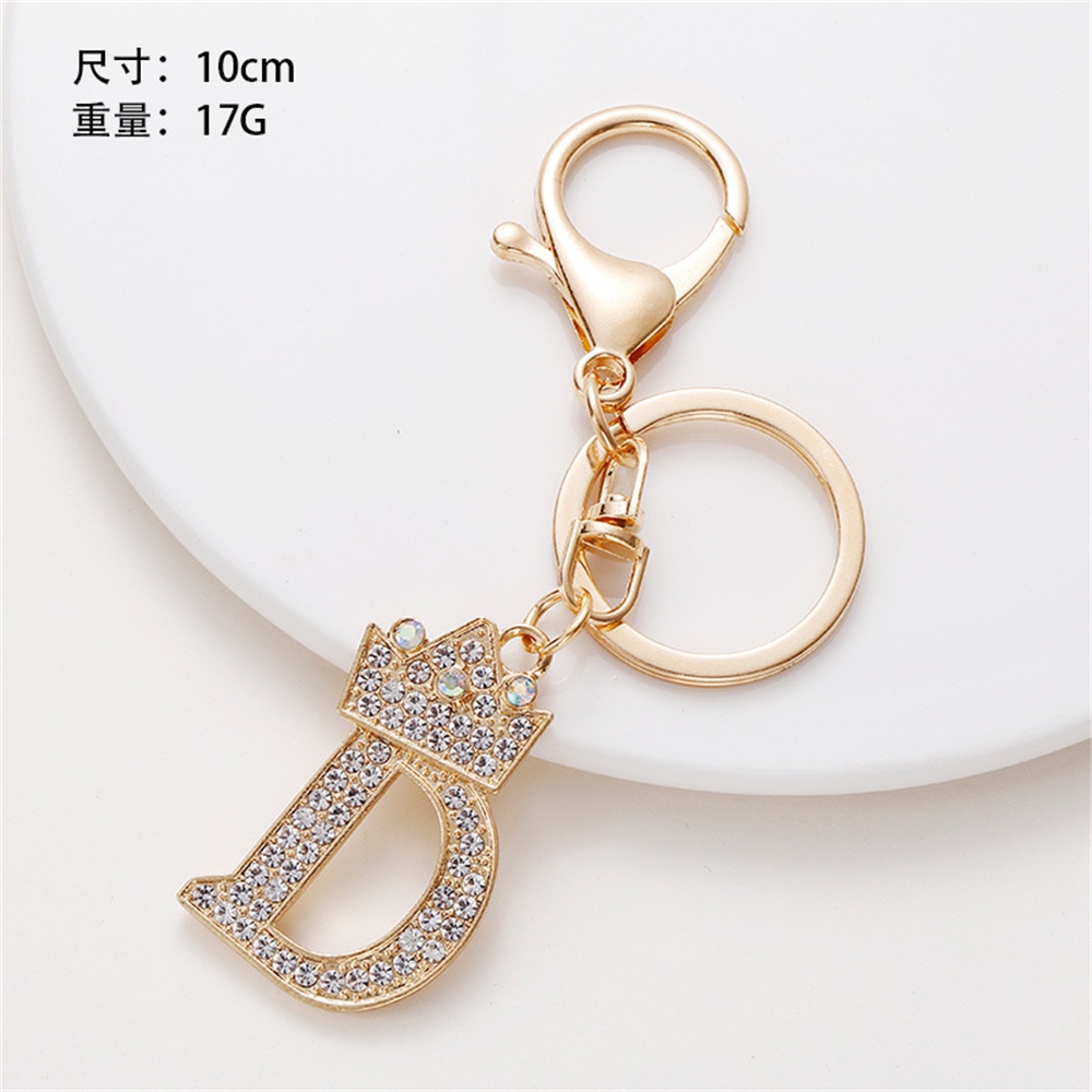 New 26 Letter Crystal Rhinestone Crown Keychain Charm Gold Key Ring ...