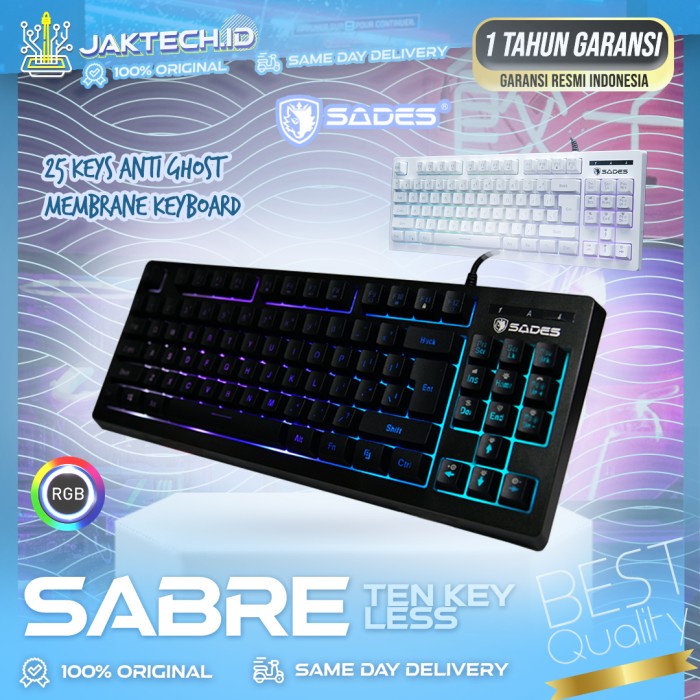 Sades Sabre TKL Ten Key Less RGB Gaming Keyboard White/Black ORIGINAL ...