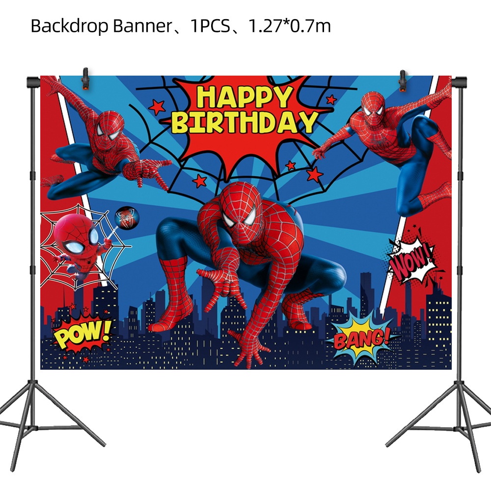 125*80cm Spiderman Children Birthday Background Cloth Party Decoration ...
