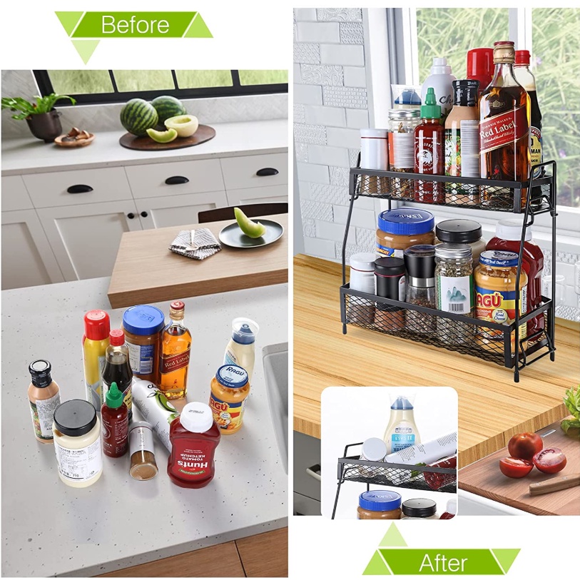 Desktop Double Layer Storage Rack Detachable Iron Kitchen Spice Rack ...