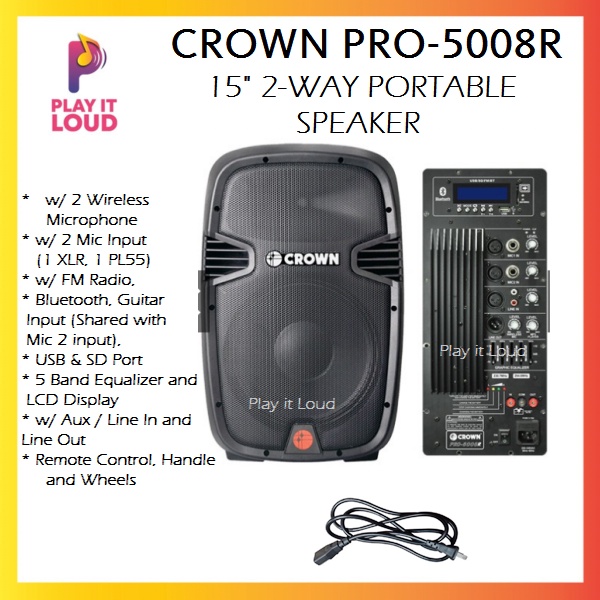 Crown PRO-5008R Plus 15" 2Way 480W Powered Portable Sound System ...