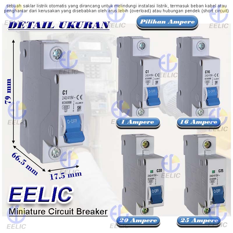 EELIC MCB-C MCB Miniature Circuit Breaker has several types of amperes C1 C2 C4 C6 C10 C16 C20 ...