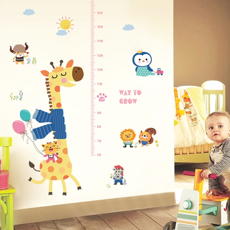 Cartoon Animal Height Measure Wall Stickers Kids Room Growth Chart ...