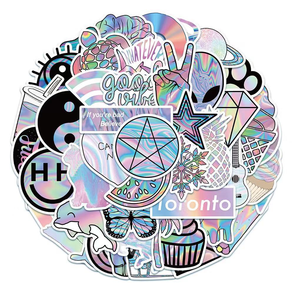 xs341-50 pcs holographic laser flash graffiti waterproof sticker ...