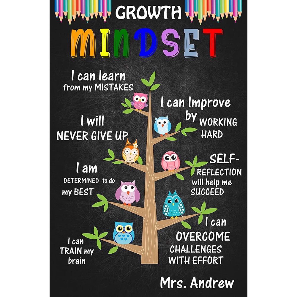 Growth mindset Poster Owl Poster Custom name Teacher Classroom ...