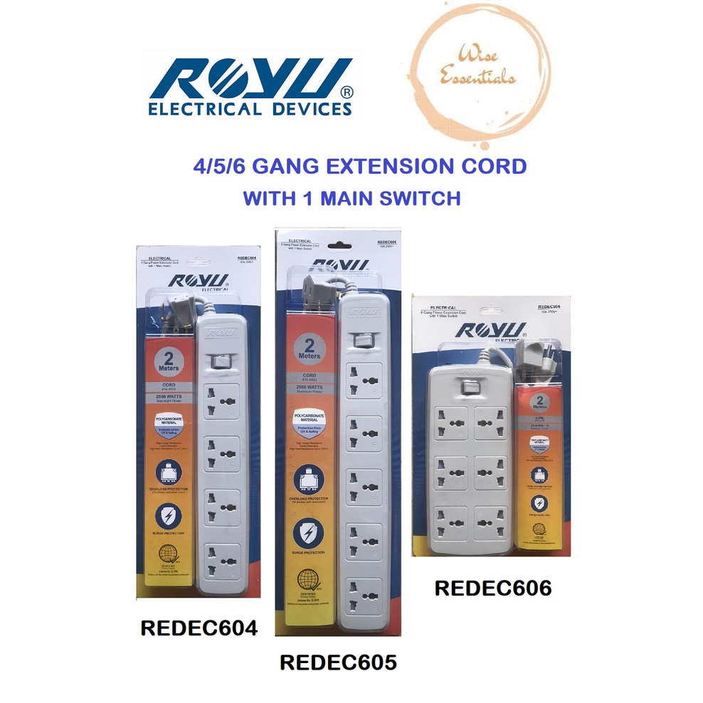 ROYU 4, 5, 6 Gang Extension Cord with 1 Main Switch | Shopee Philippines