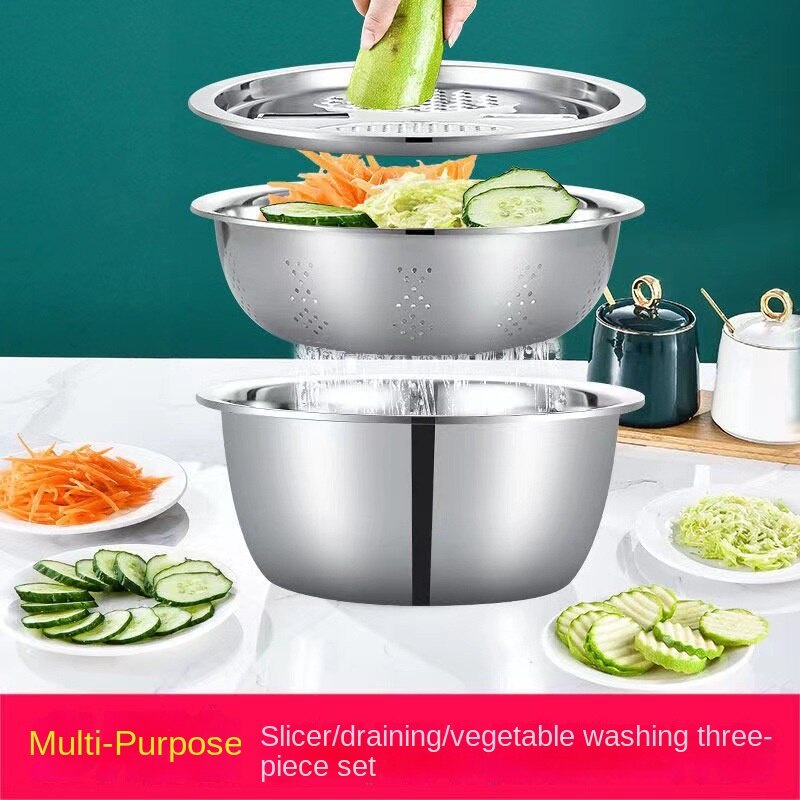 [3-Piece Set] Stainless Steel Household Grater Basin Gratering Handy ...