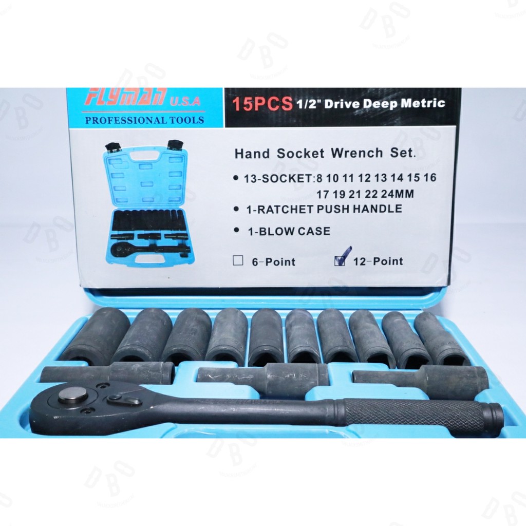 Flyman Deep Socket Wrench Set 1/2 Drive 15 Pcs.(12 Point) | Shopee ...
