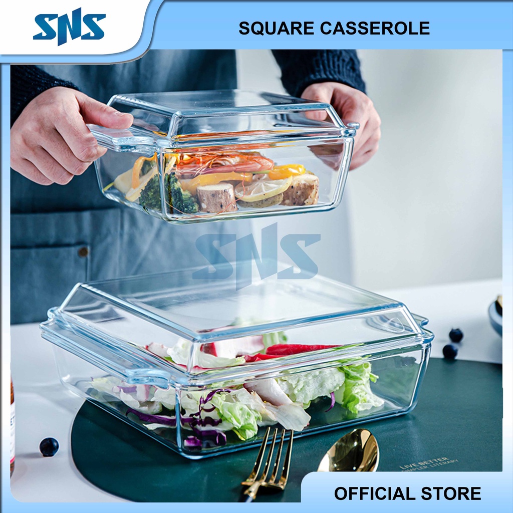 SNS 1.5L/2.0L Microwavable Tempered Glass Square/Round Casserole ...