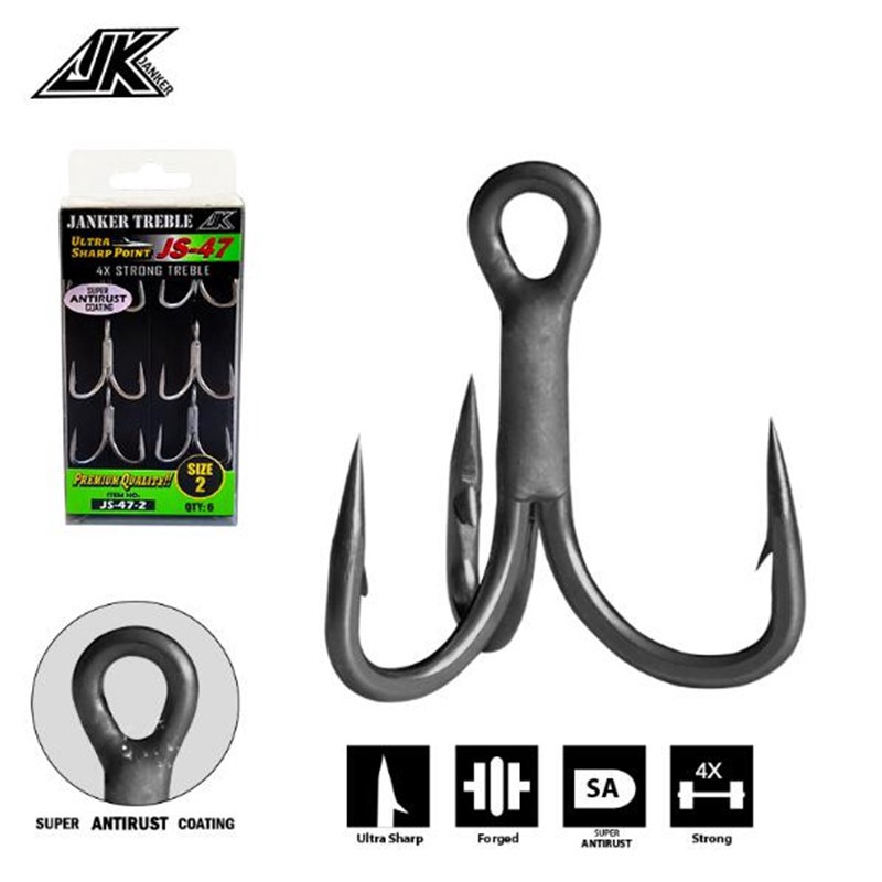 JK Fishing Super Antirust Triple Hook Gray Color 4X Strong Triple ...