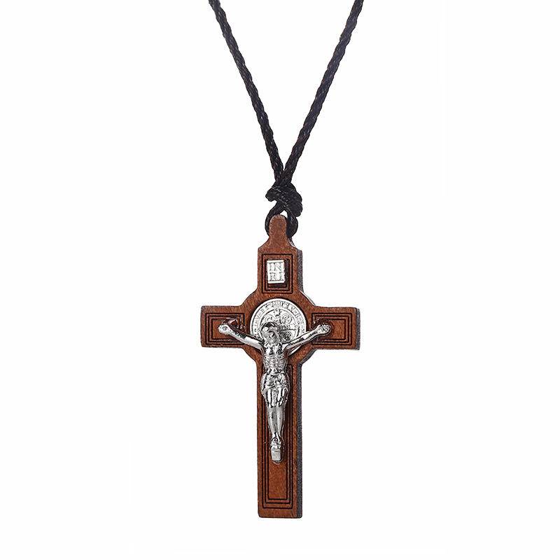 Religious INRI Crucifix Necklace for Men Women's Catholic Small Wooden ...