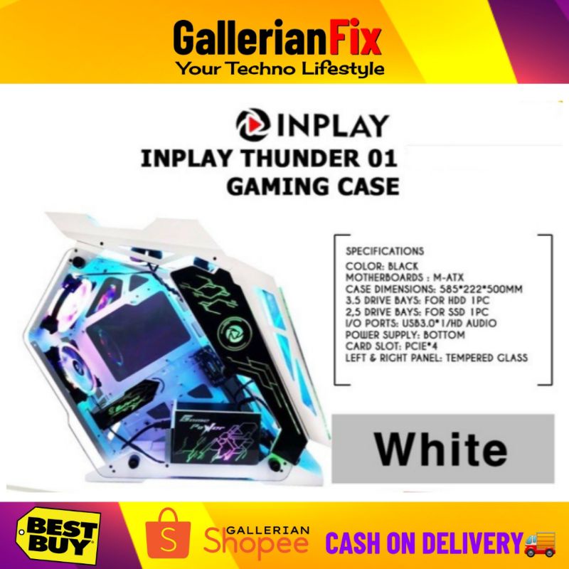 INPLAY Thunder 01 black case gaming design black CPU casing gaming case ...