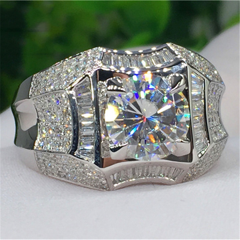 Luxury Large Diamond Wedding Engagement Rings For Men Platinum Plated ...