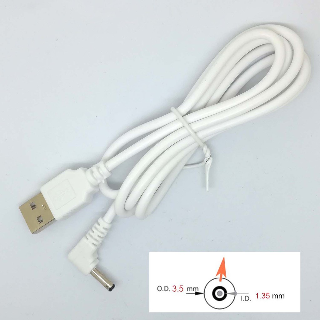 90 Angle USB Male To 5V DC 3.5mm X 1.35mm Barrel Connector Power White Cable c446 | Shopee ...