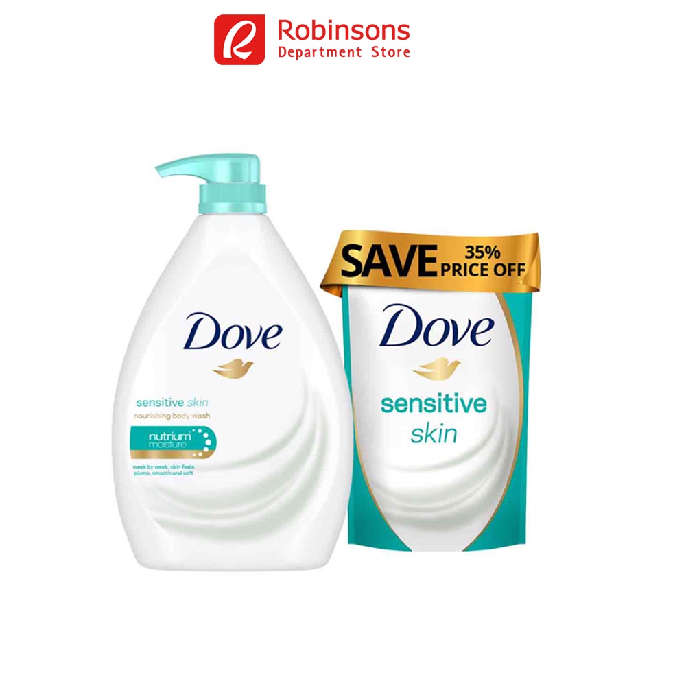 Dove Body Wash Savings Bundle Sensitive Skin 1L Pump with 650mL Refill ...