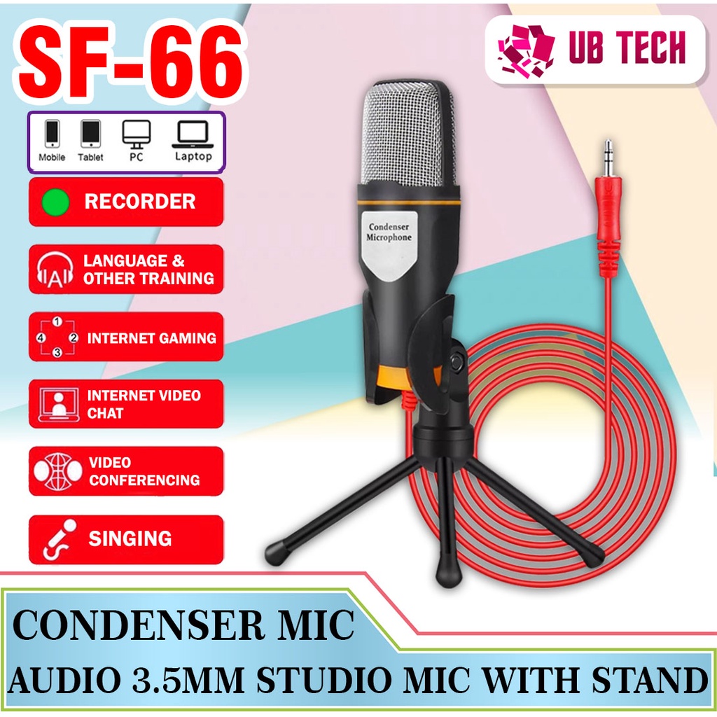 3.5mm Audio Wired Stereo Microphone SF-666 Studio Recording Capacitor Condenser Mic (SF-66 ...