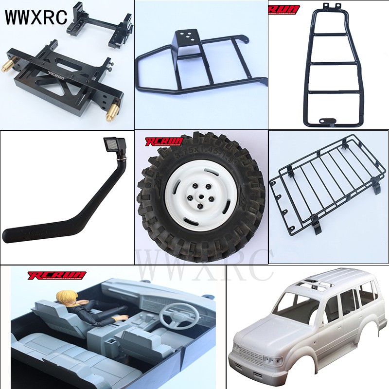 1/10 Scale LC80 Hard Body Mount Roof Rack Interior Tail Ladder Spare ...