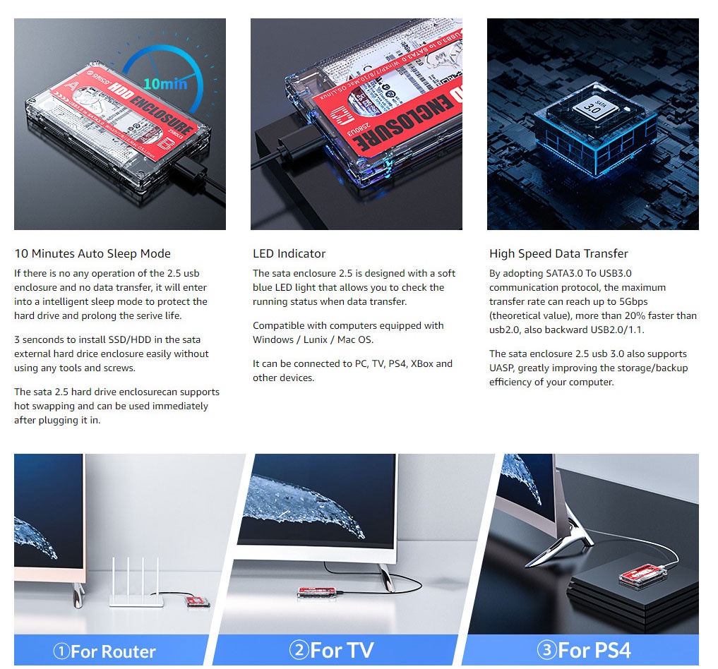 ORICO HDD Case 2.5inch SSD Enclosure Hard Drive Enclosure 2.5inch USB3 ...