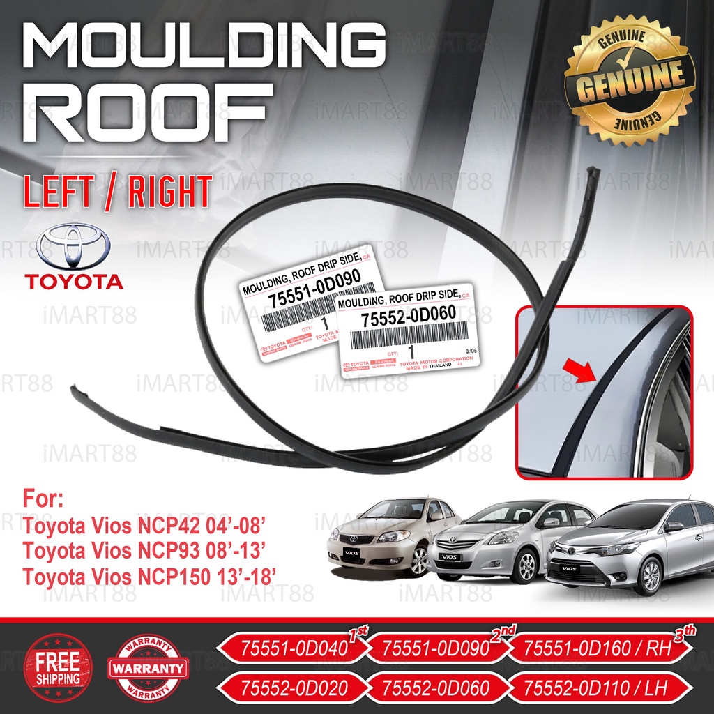 Toyota Vios NCP42 NCP93 NCP150 ROOF MOULDING LINING RUBBER OUTER STRIP ...