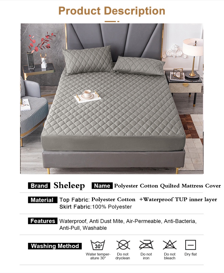 Sheleep Garterized Waterproof Mattress Protector Quilted Cover Foam ...
