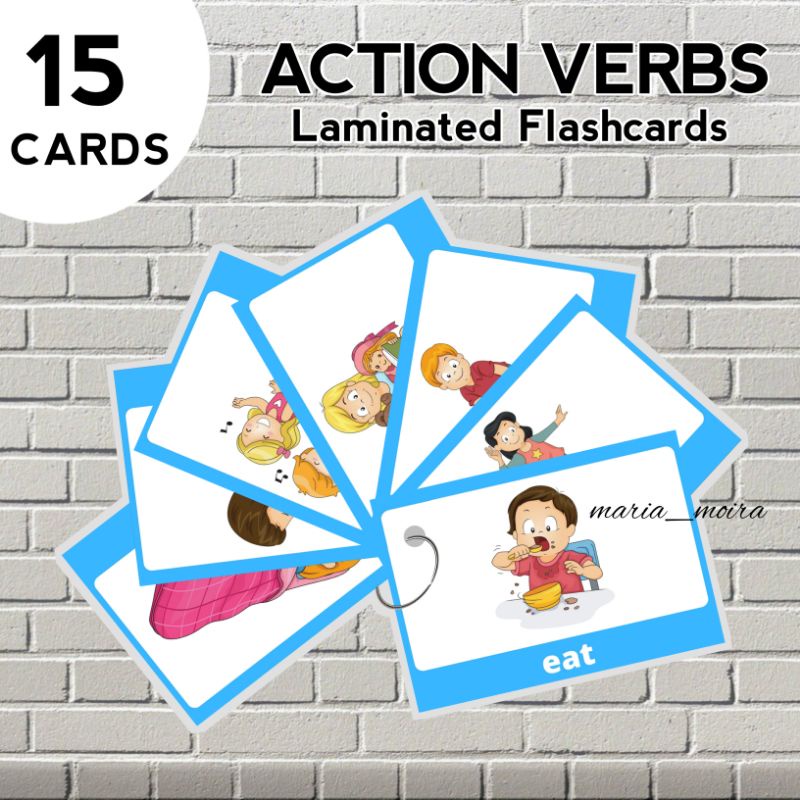 ACTION VERBS Laminated Flashcards | 15 PCS | Early Teaching Cards for ...