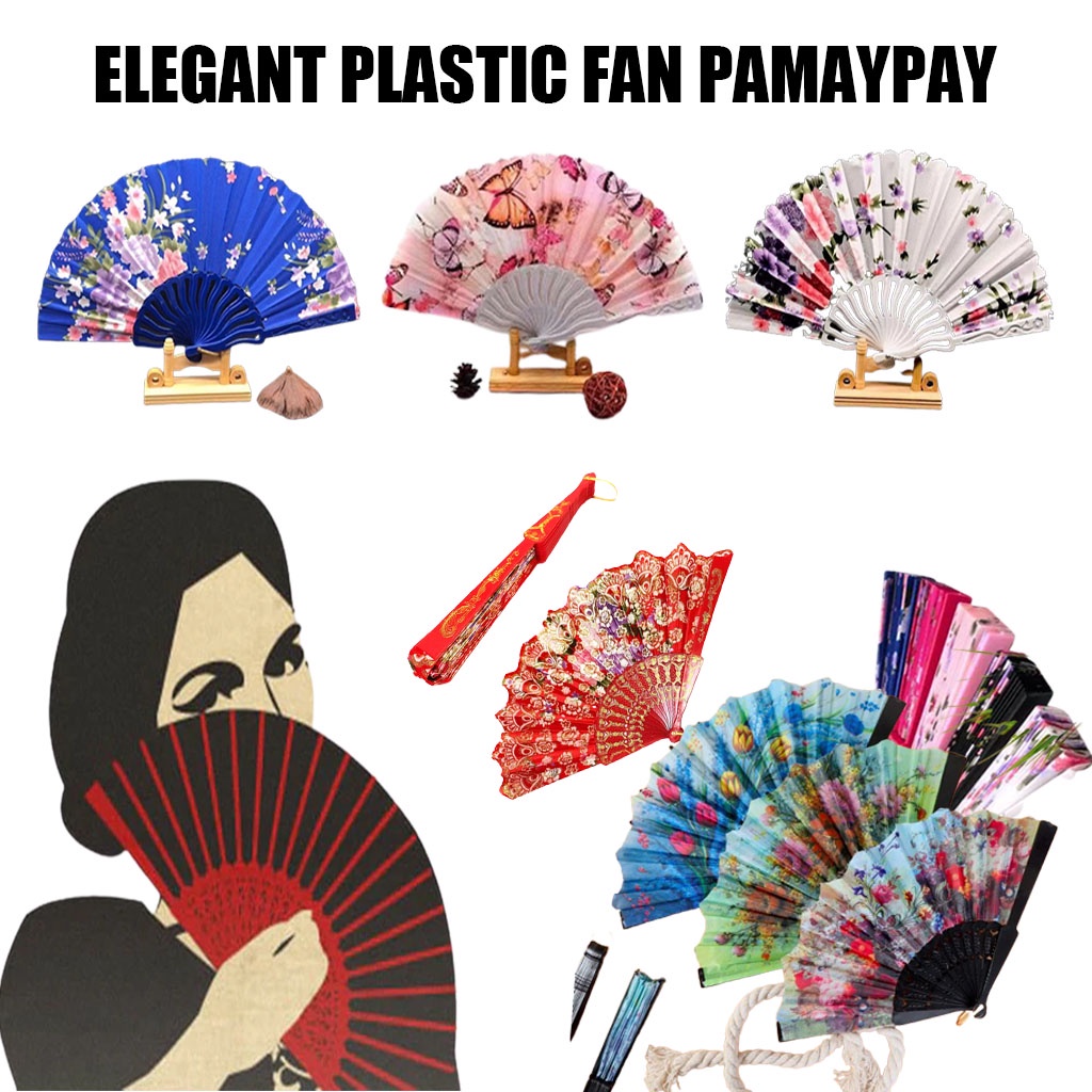 Pamaypay Elegant Floral Design Plastic Folding Fan Handheld Cool Summer ...