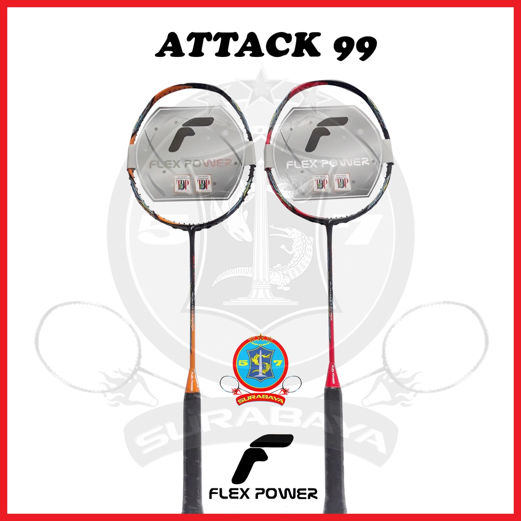 Original Badminton Flex Power Attack 99 Racket, Bonus Strings and Bag ...