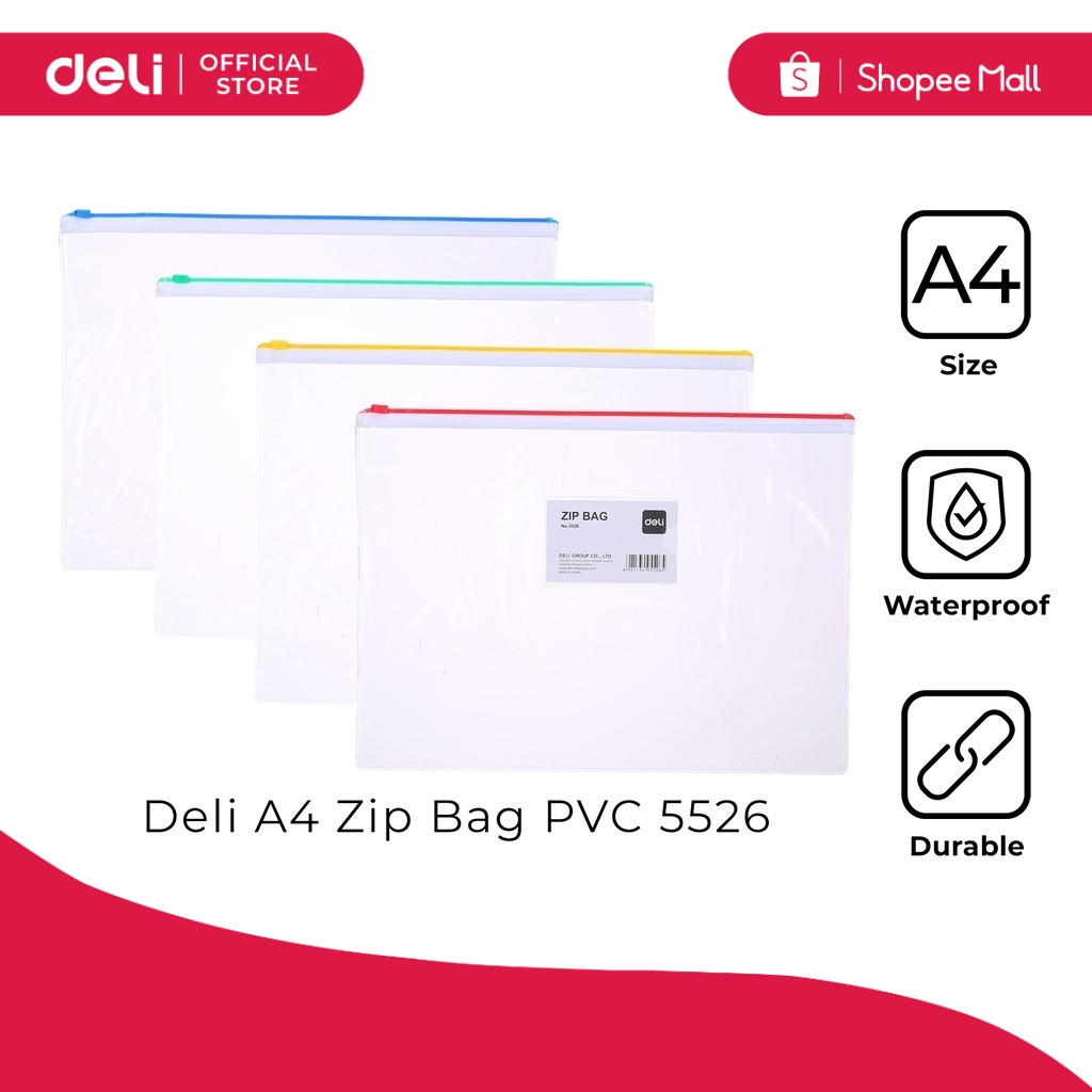 Deli 5526 A4 Zip Bag PVC (1PC) [75225526] | Shopee Philippines