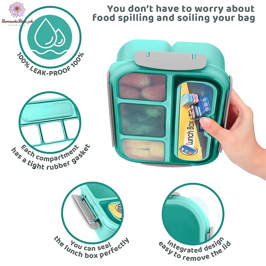 Lunch Box 1300ML 4 Compartments BPA Free Bento Box Sealed Leak-proof ...