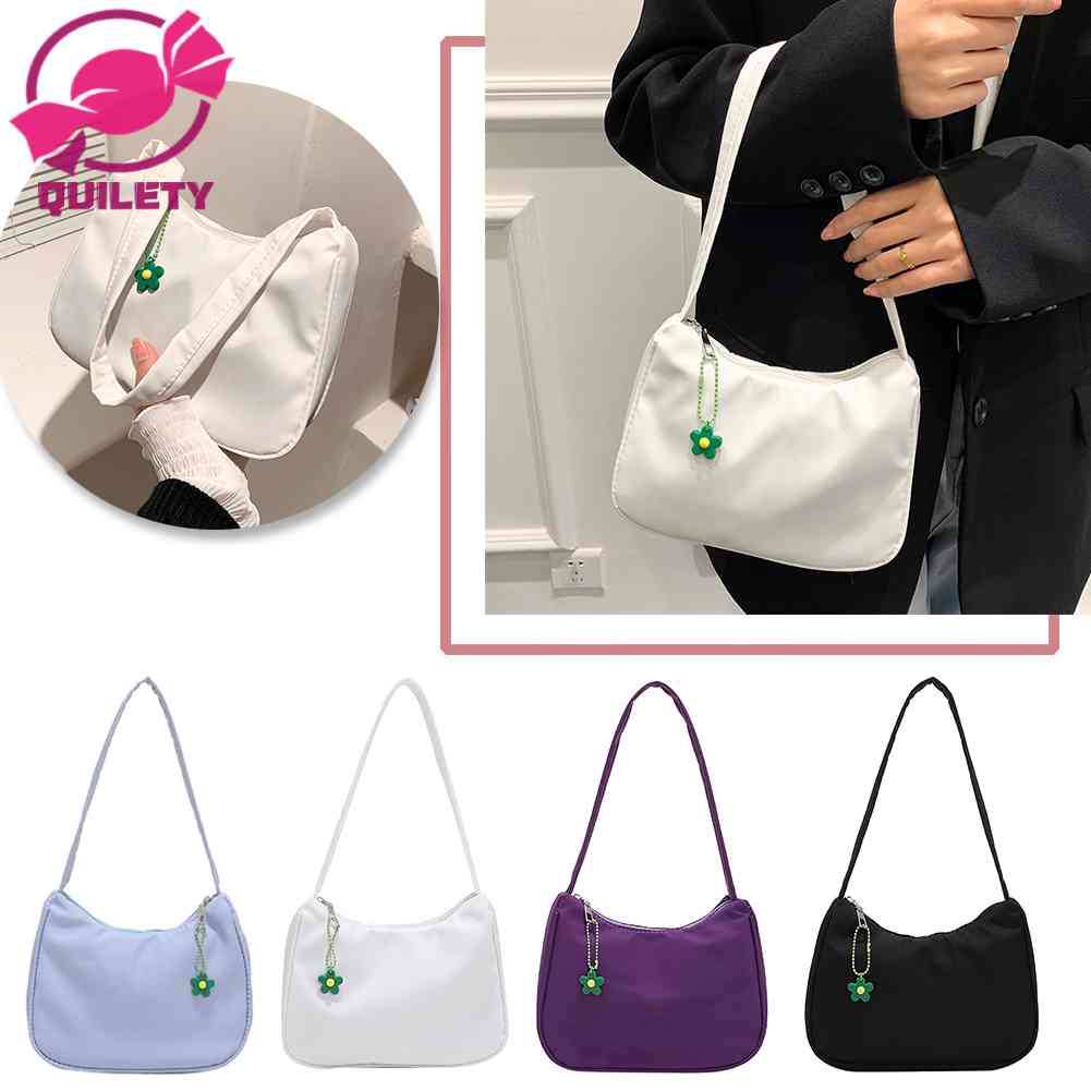 Casual Women Pure Color Nylon Underarm Bags Shoulder Handbag with ...