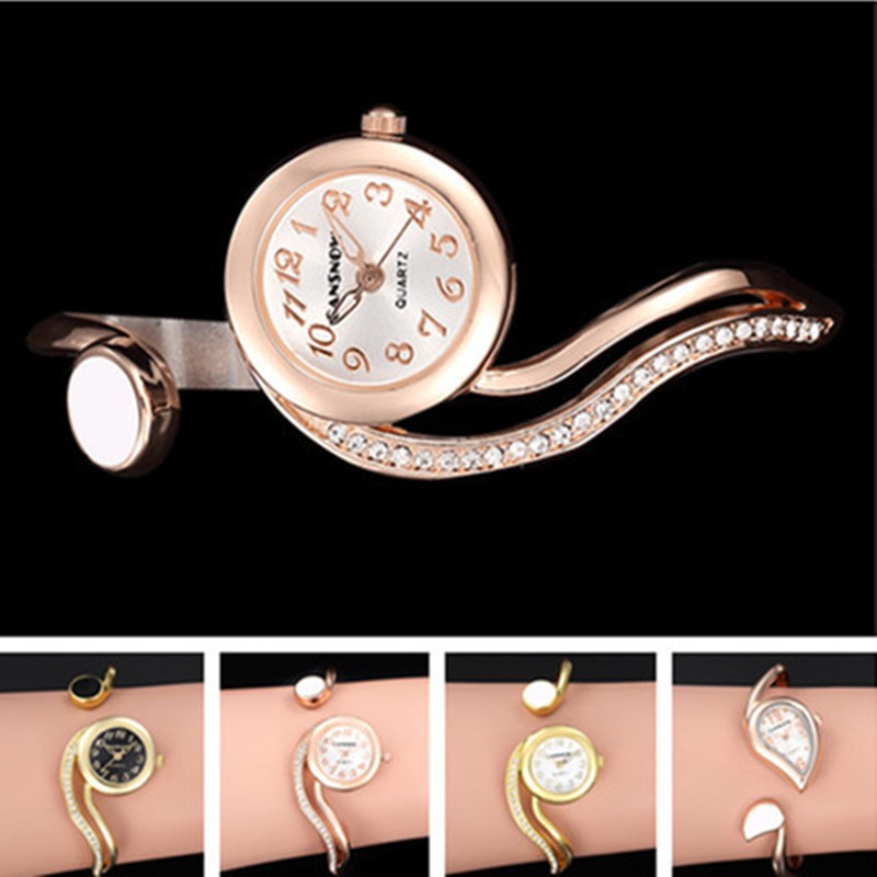 Luxury Brand Ladies Gold Women Quartz Bangle Watch Unique Design ...