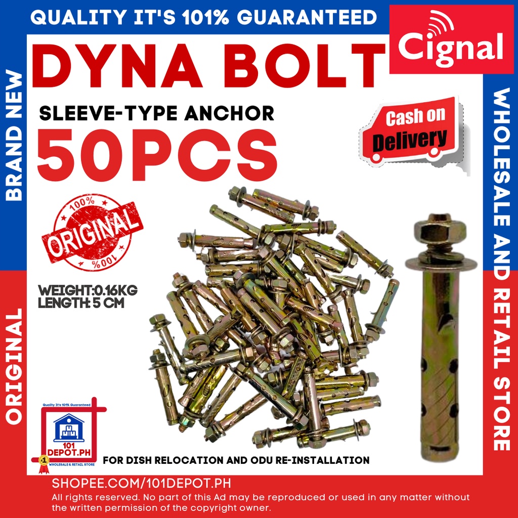 ORIGINAL 50 PCS DYNA BOLT (5 cm) FOR ODU INSTALLATION AND DISH RELOCATION | Shopee Philippines