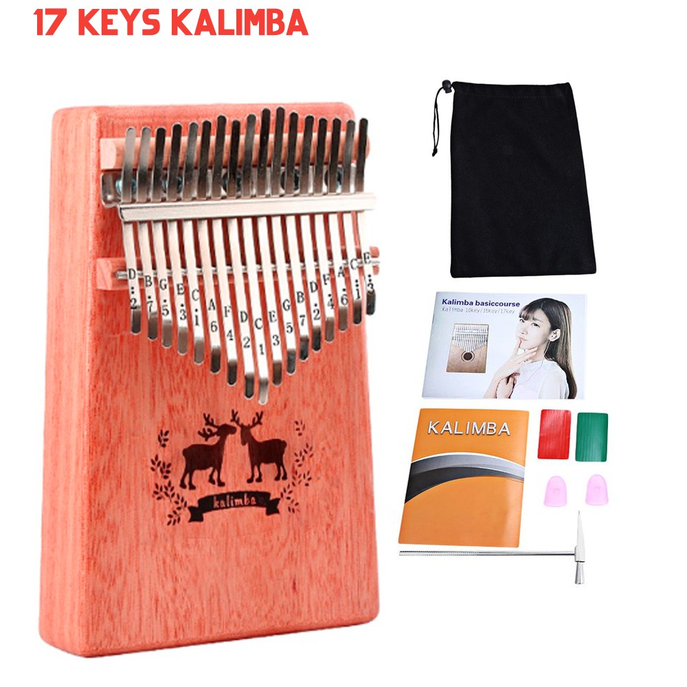 Kalimba 17 Keys African Solid Mahogany and Golden Bamboo Thumb Piano ...