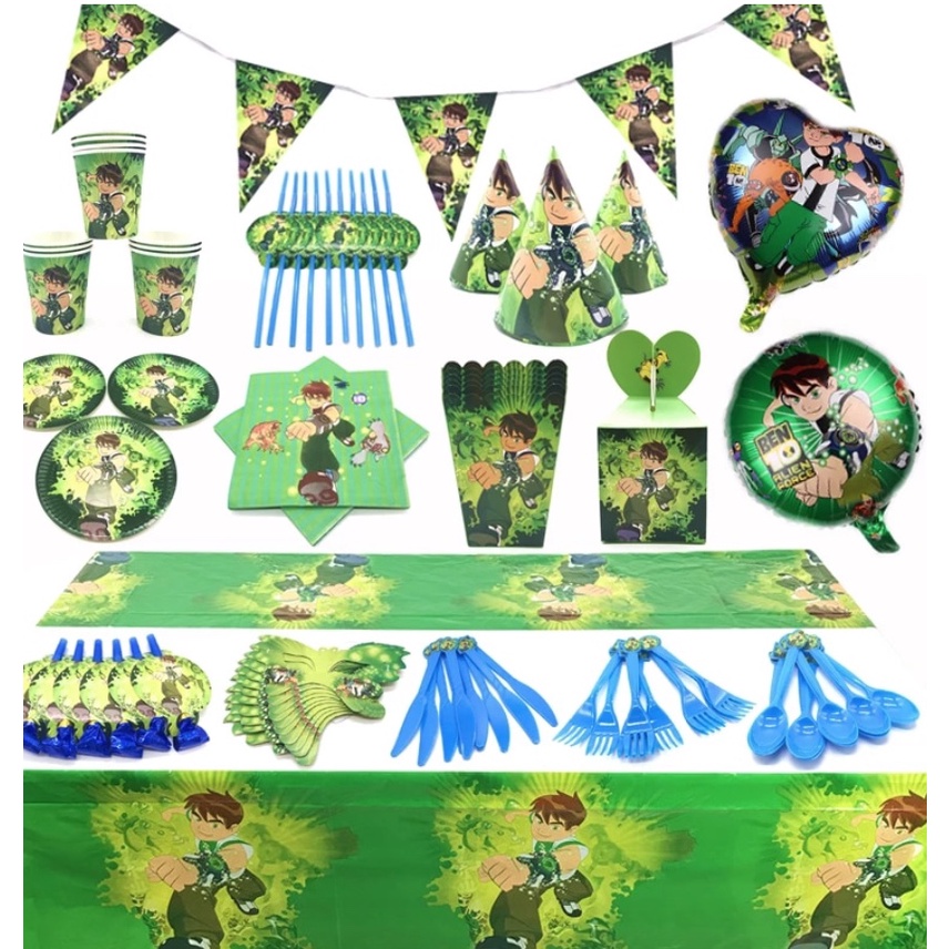 Ben 10 Theme Disposable Tableware (Plates, Cups, Topper, Table Cover ...