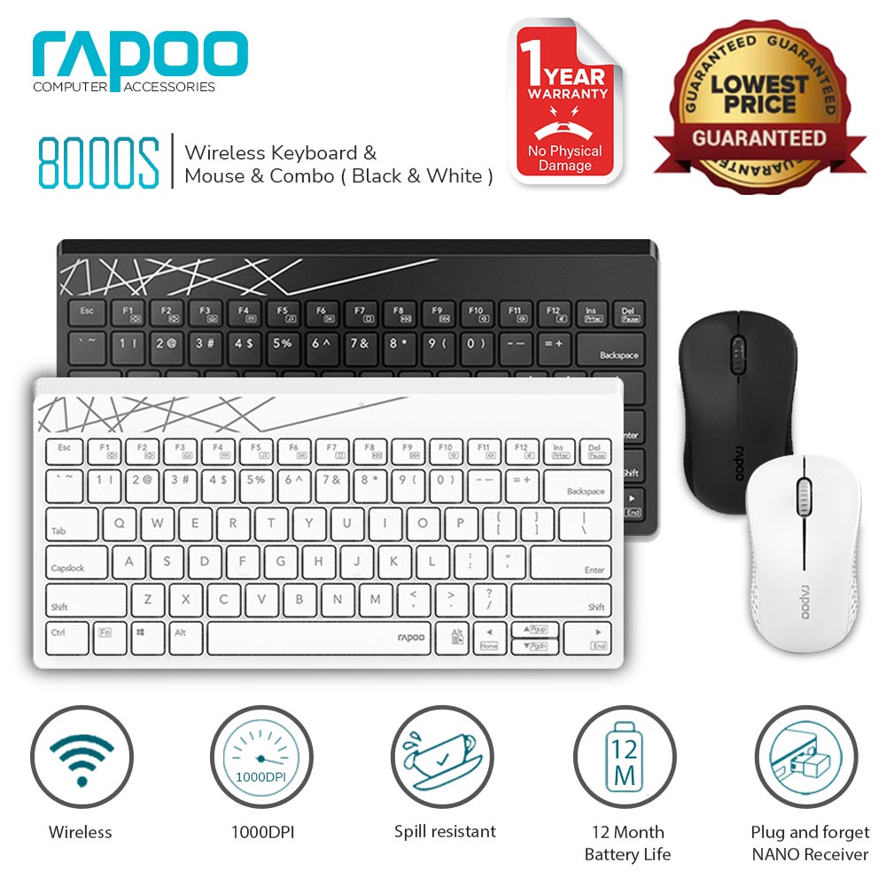 Rapoo 8000S 2.4GHz Wireless Keyboard and Mouse Set Slim And Portable ...