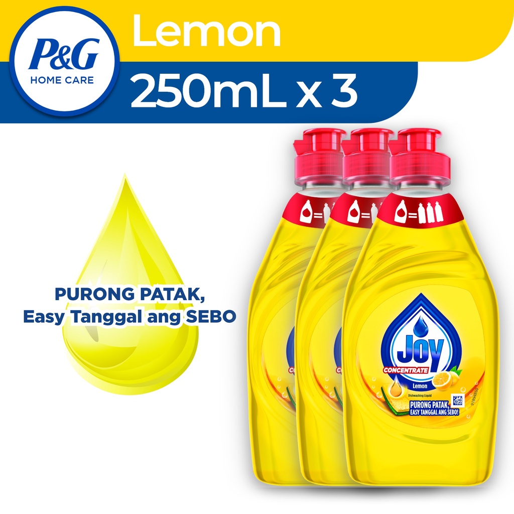 Joy Lemon Concentrate Dishwashing Liquid 250mL x 3 Bottle | Shopee ...
