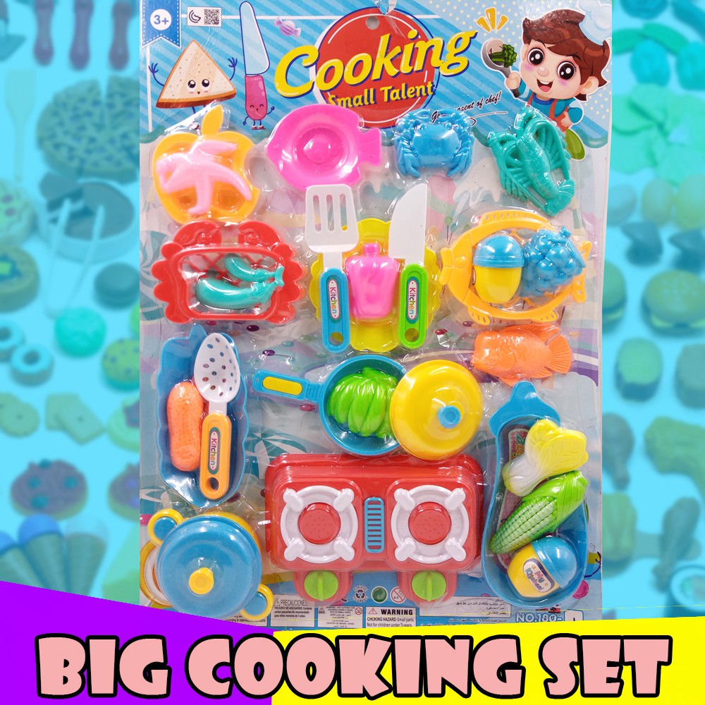 BIG BLUE Cooking Set Food toys Set for kids Food Cooking Pretend Play ...