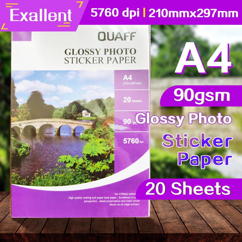Quaff Photo Sticker Paper 90/135gsm A4 Glossy 20 / 50 / 100 Sheets ...