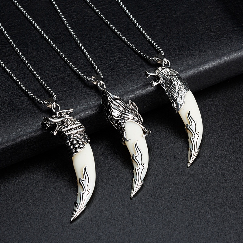 Vintage Viking Metal Simulation Wolf Tooth Dragon Teeth Pendant ...