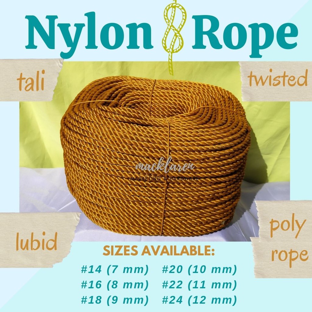 Nylon Rope Tali Lubid Twisted Poly Rope #14 #16 #18 #20 #22 #24 Sold Per Roll | Shopee Philippines