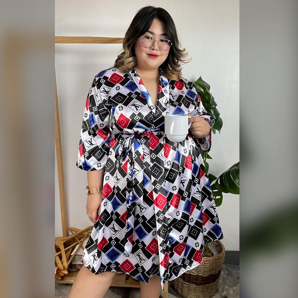 rebecca plus size satin silk robe below the knee length | Shopee ...