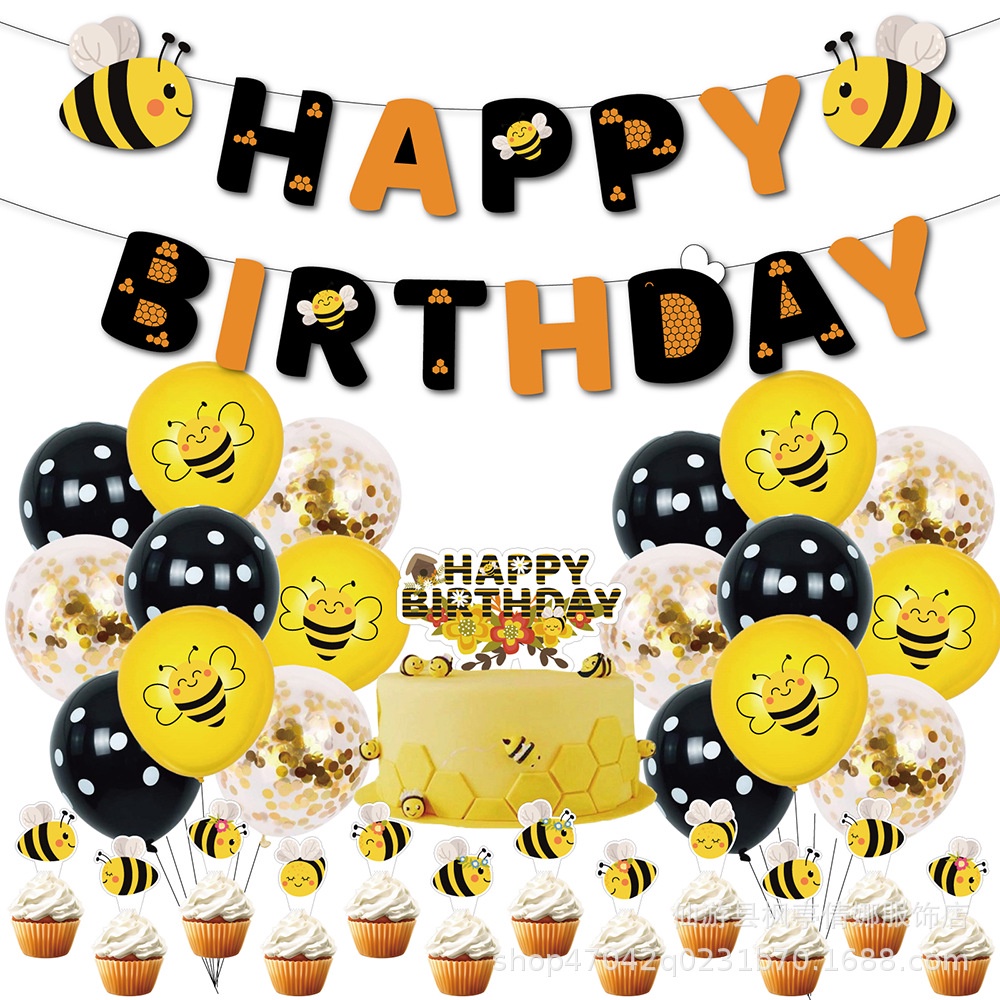 Cute Yellow Bee Theme Cartoon Birthday Party Decoration Set Cute Cake ...