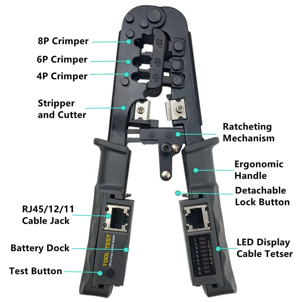ZoeRax [All in One Cable Tester Crimper] for RJ45 RJ12 RJ11 Modular ...