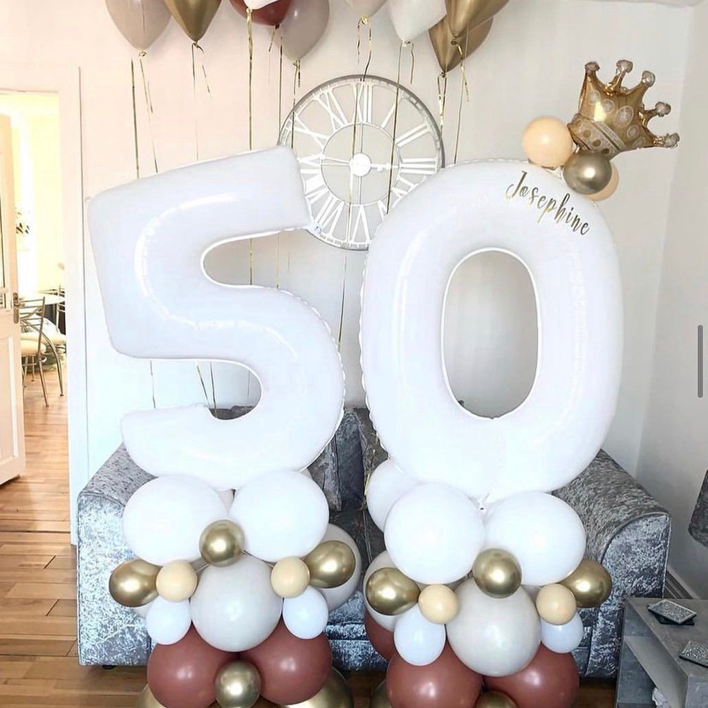 2pcs 32inch White Digital Balloons for 18 21 30 40 50 60 70 80 90 Happy ...