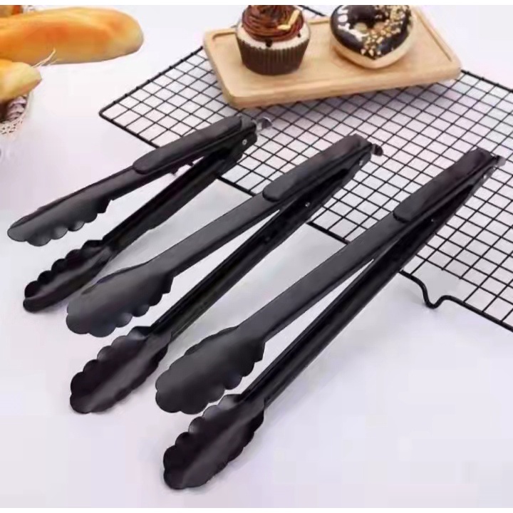 10 inches and 12 inches Black Coated Food Tongs Kitchen Serving Tong ...