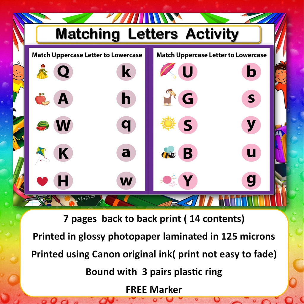 Educational chart activity alphabet matching letter laminated 7pages ...