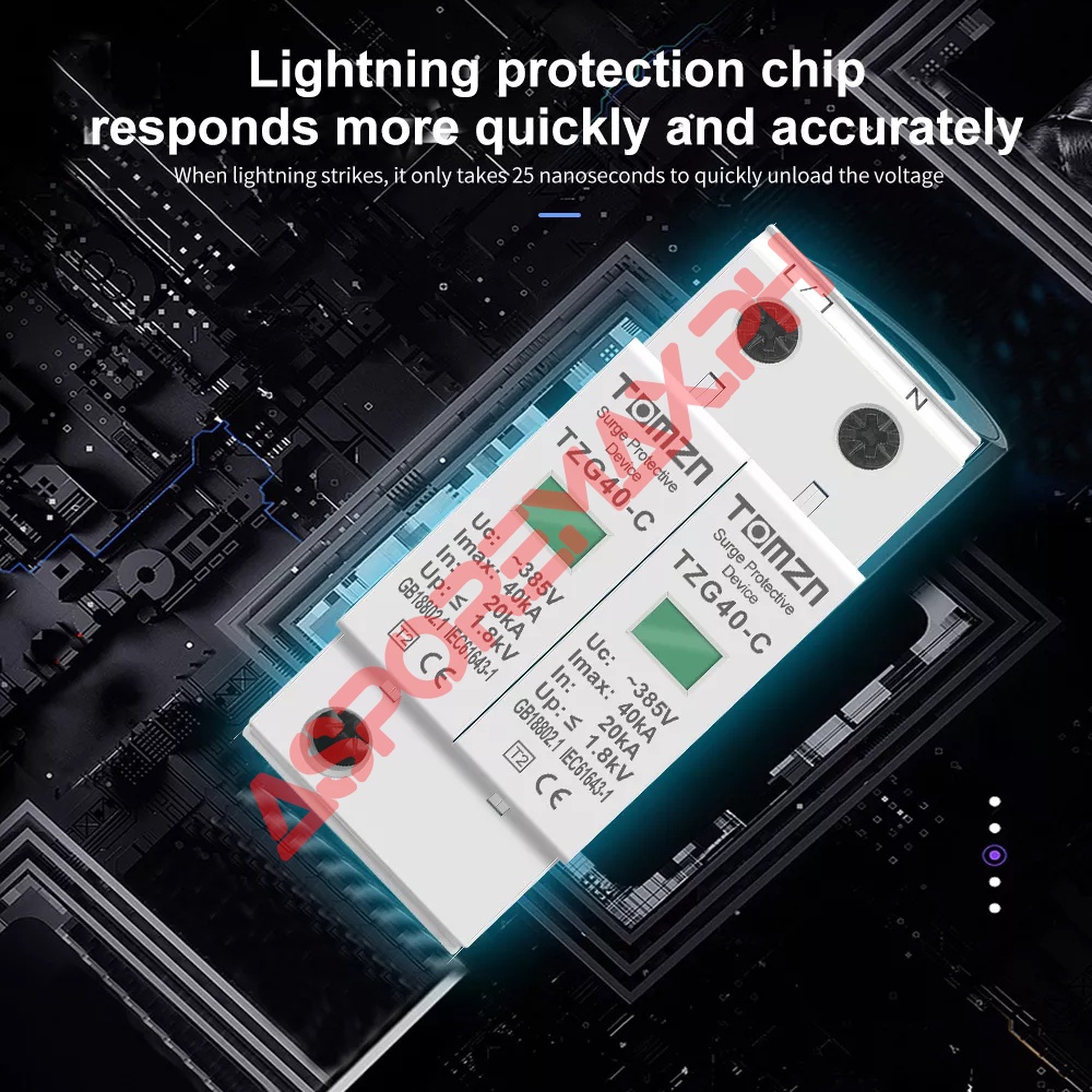 TOMZN TZG40-C/ -PV SPD 2P AC 385V/DC 600V 20~40KA House Surge ...