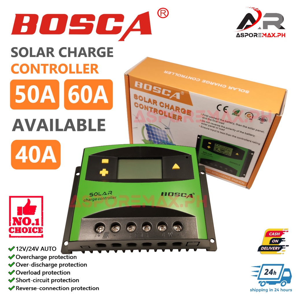 Bosca Solar Charge Controller with LCD Display 12v /24v 40A 50A and 60A ...