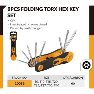 Tolsen 8pcs Folding Torx Star Allen Hex Key Set (T9-T40) 20069 | Shopee ...