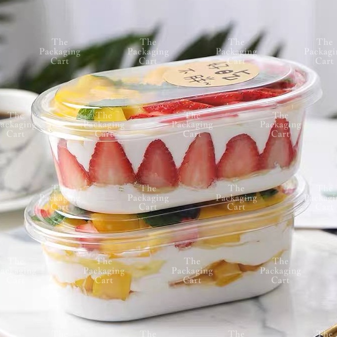 10pcs Oval Transparent Dessert Plastic Container Cake Mousse Pudding ...